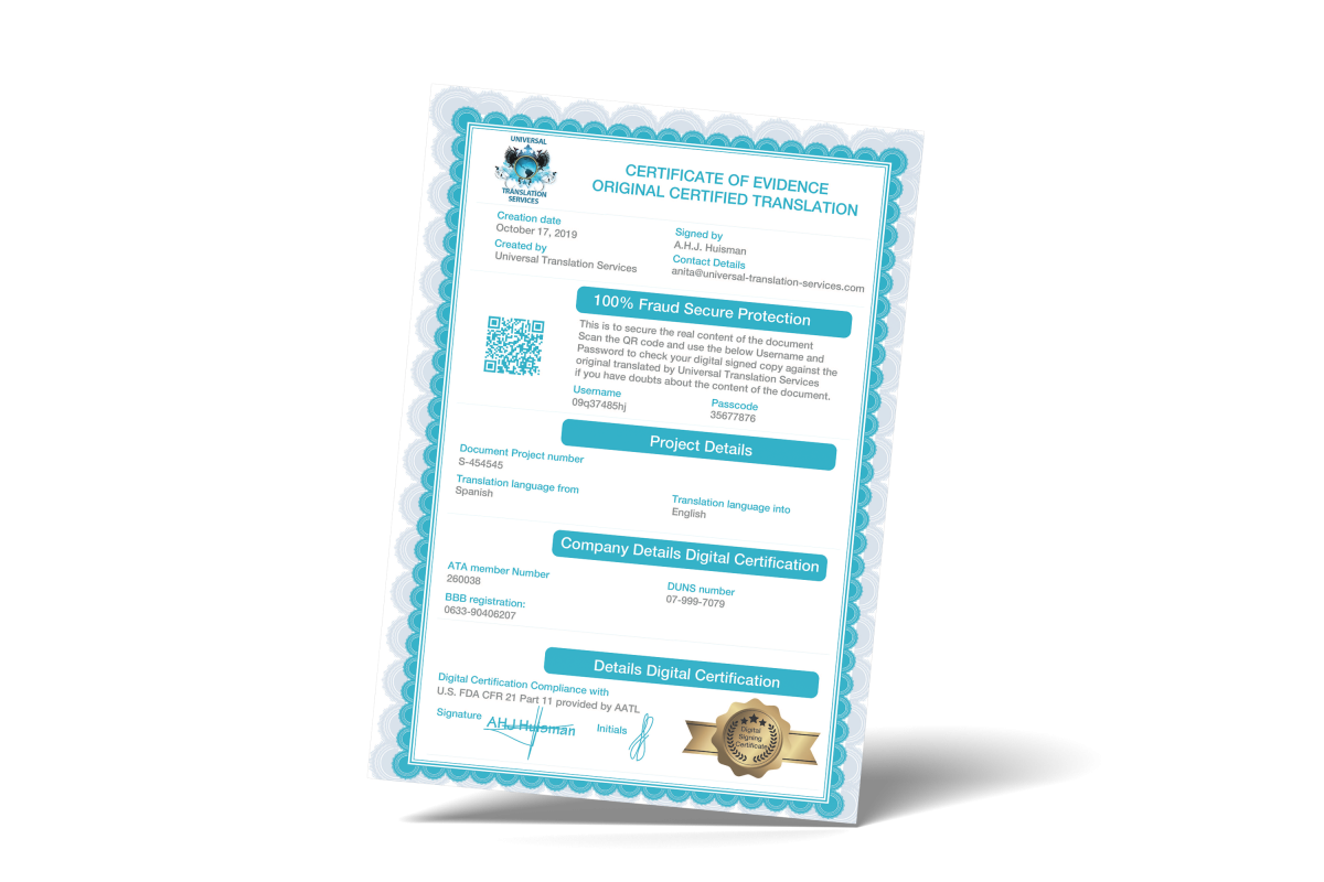 Digital certified translation 100% secure- $20 per document